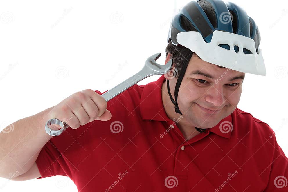 Crazy man with a wrench stock photo. Image of safety - 12833956