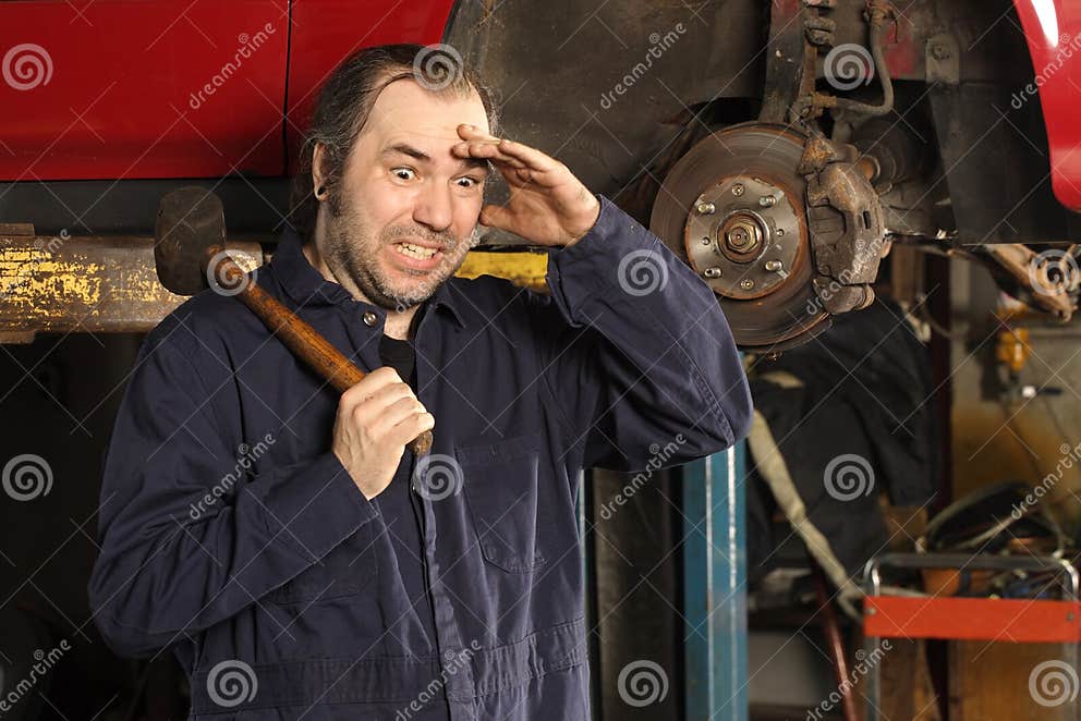 Crazy mechanic confused stock image. Image of tools, broken - 15359731