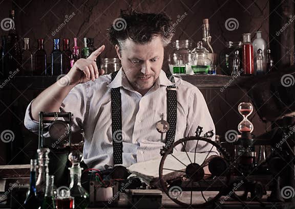 Crazy Medieval Scientist Working in His Laboratory Stock Photo - Image ...