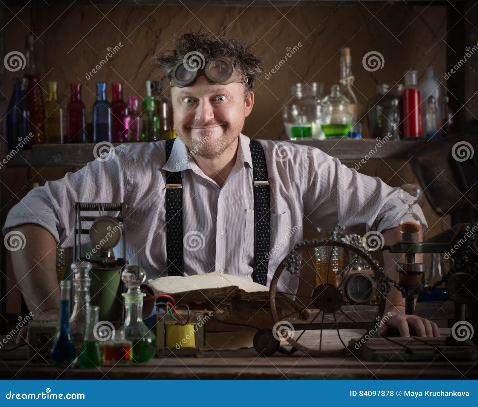 Crazy Medieval Scientist Working in Laboratory Stock Photo - Image of ...