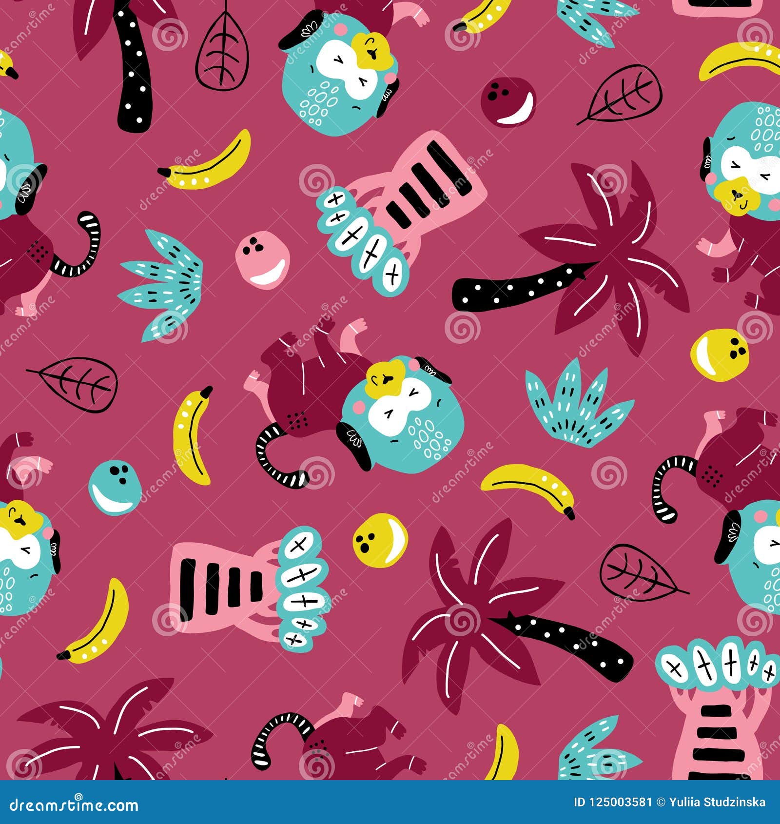 Crazy monkeys pattern stock vector. Illustration of covers - 125003581