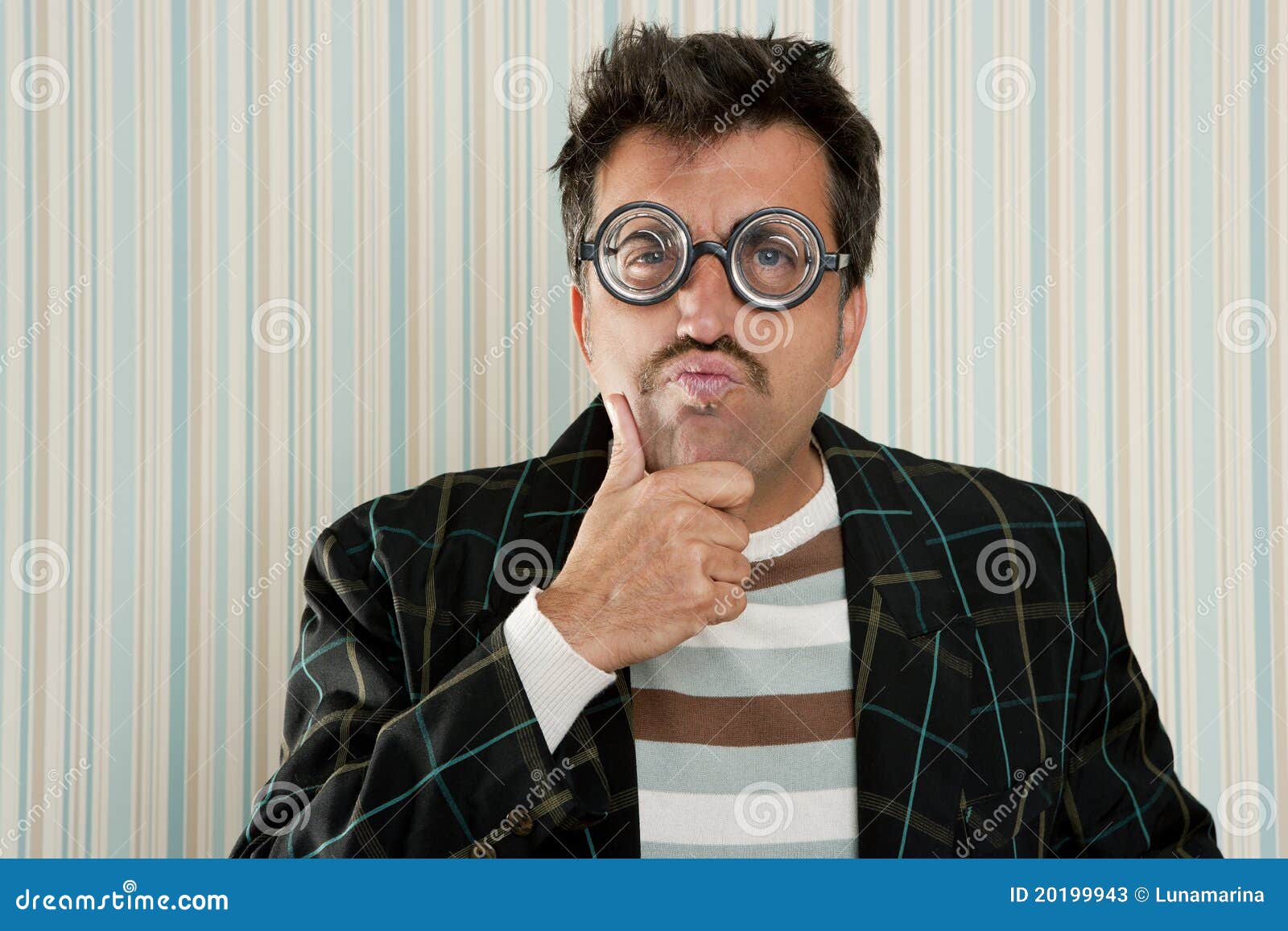 Crazy Nerd Man Myopic Thinking Funny Gesture Stock Image - Image of ...