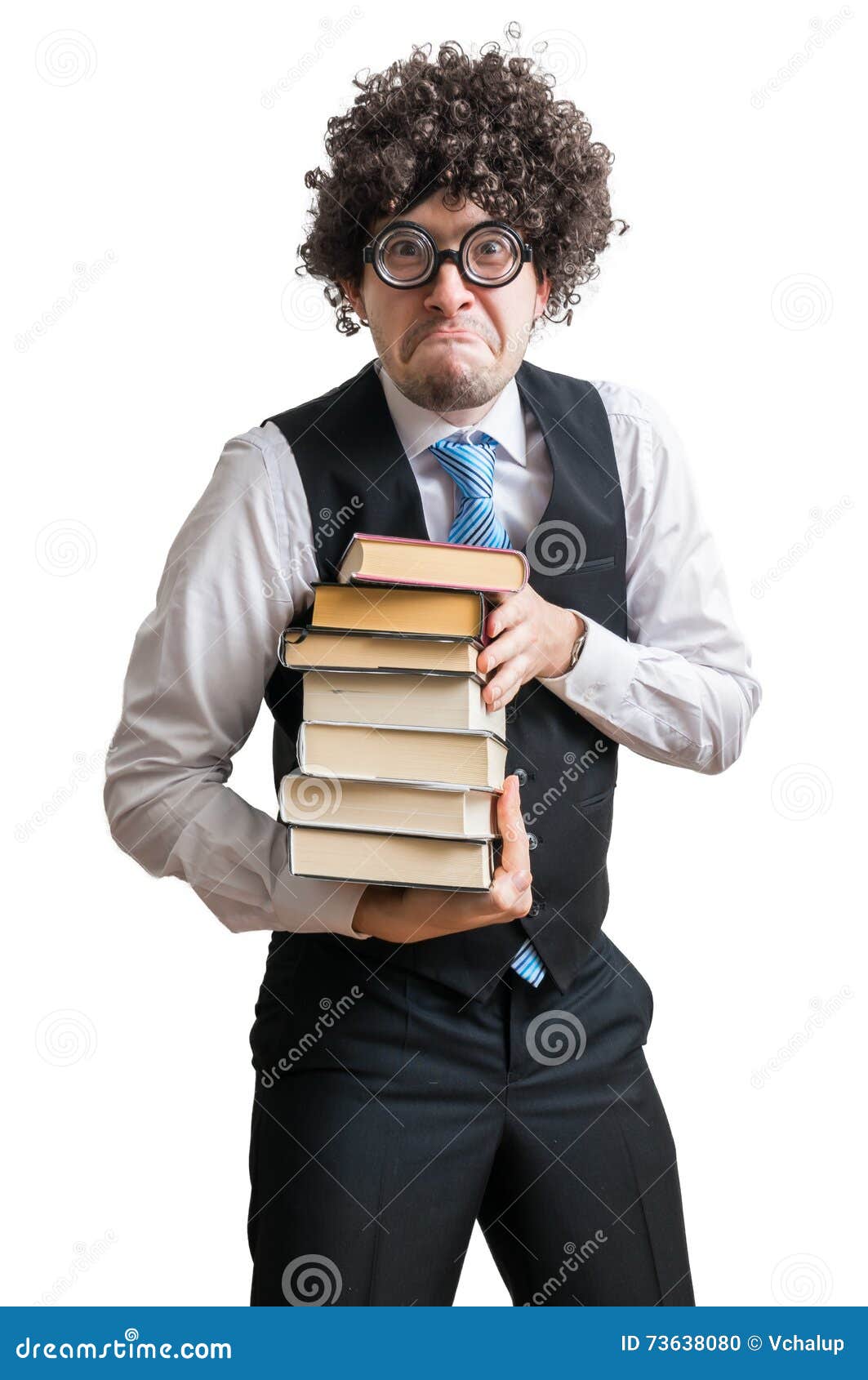 Crazy Nerd Professor With Books Isolated On White Background Stock ...