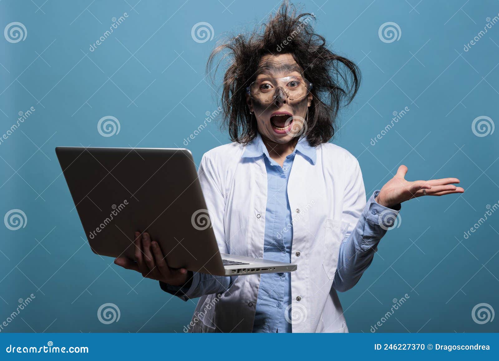 Crazy Panicked Scientist Screaming in Panic after Laboratory Explosion ...