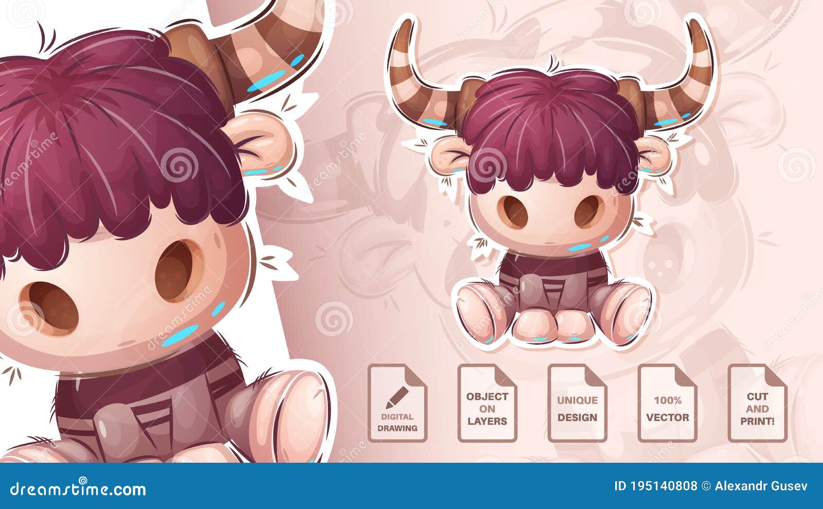 Crazy Pretty Bull - Cute Sticker Stock Vector - Illustration of ...