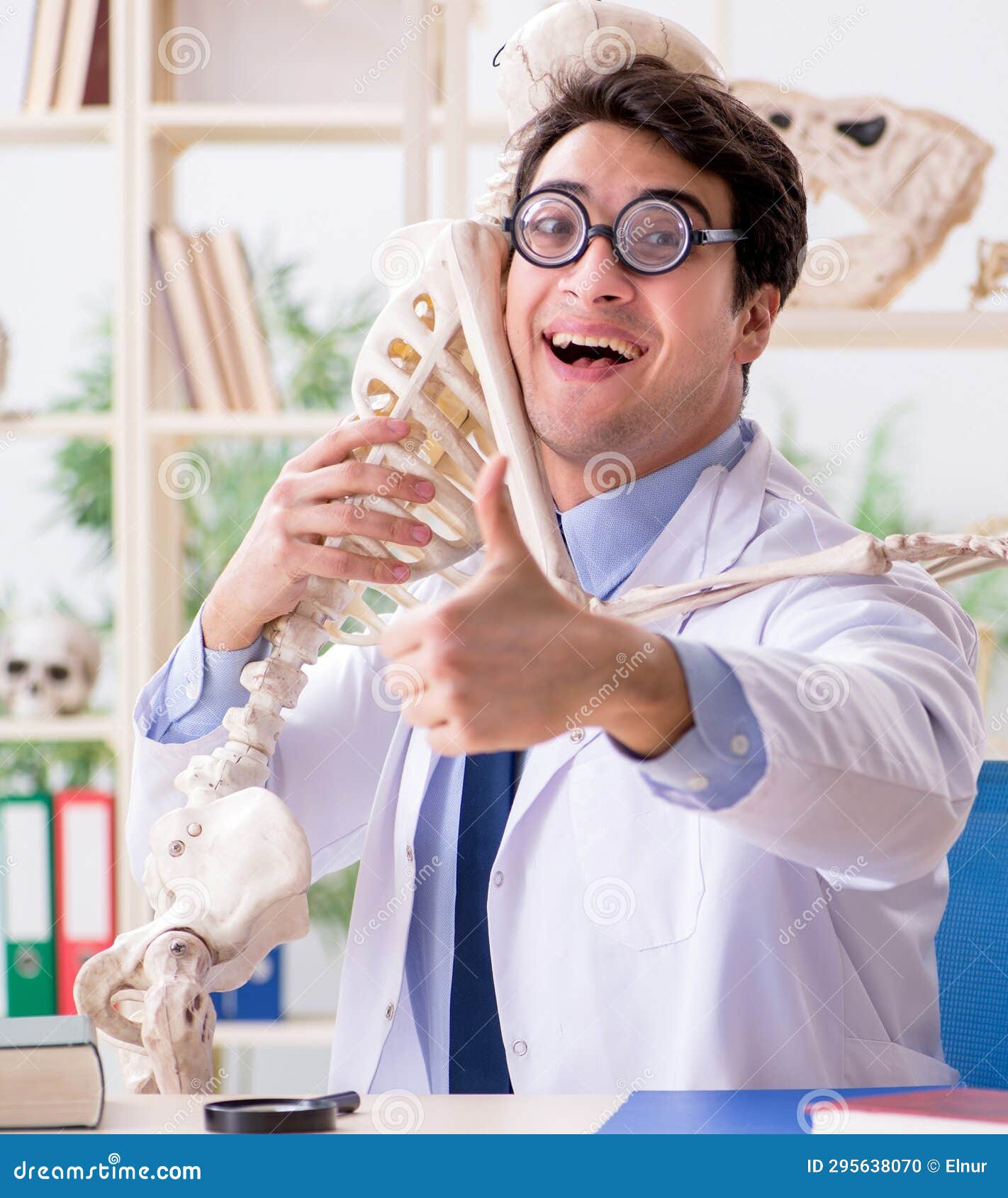 Crazy Professor Studying Human Skeleton Stock Photo - Image of ...