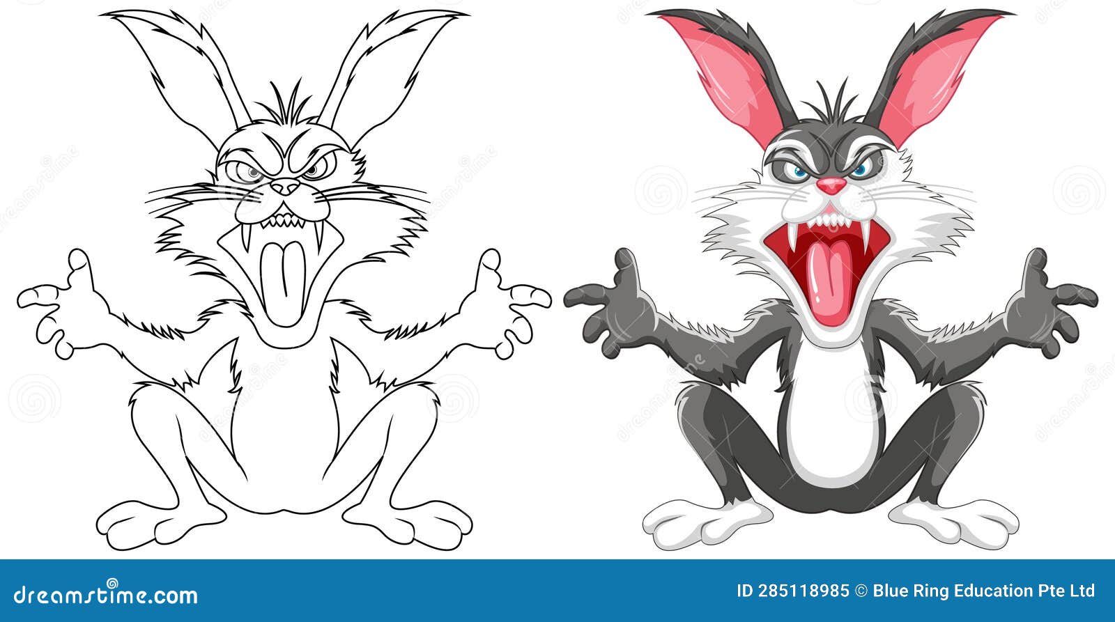 Crazy Rabbit Cartoon Sitting with Sharp Teeth Stock Vector ...