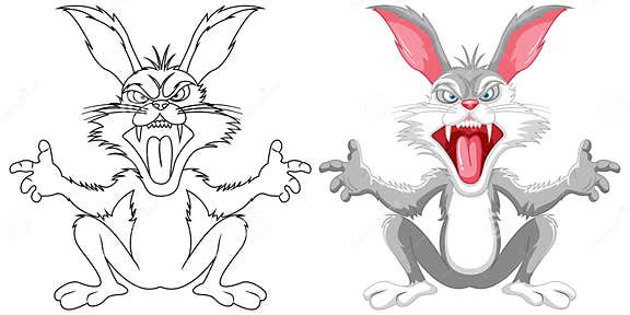 Crazy Rabbit Cartoon Sitting with Sharp Teeth Stock Vector ...