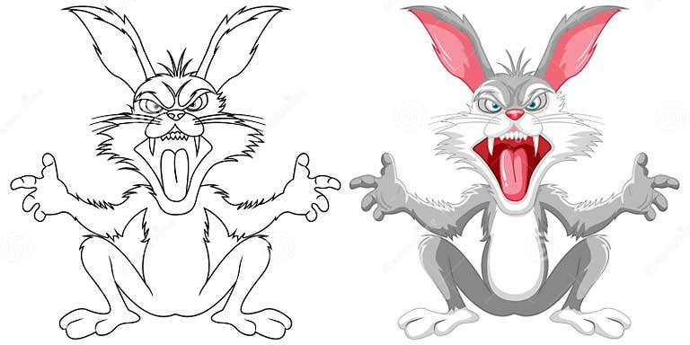 Crazy Rabbit Cartoon Sitting with Sharp Teeth Stock Vector ...