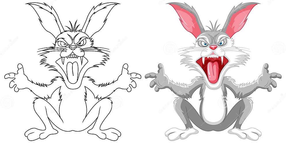 Crazy Rabbit Cartoon Sitting with Sharp Teeth Stock Vector ...