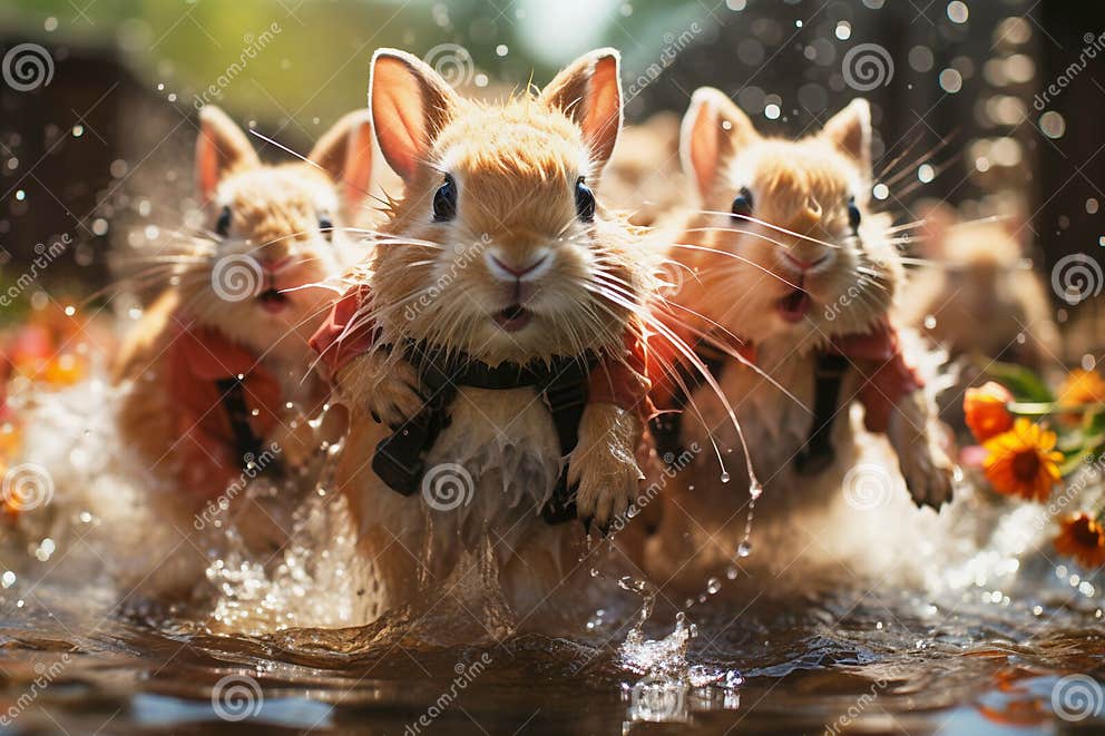 Crazy Rabbits Running on Water, Generative Ai Stock Illustration ...