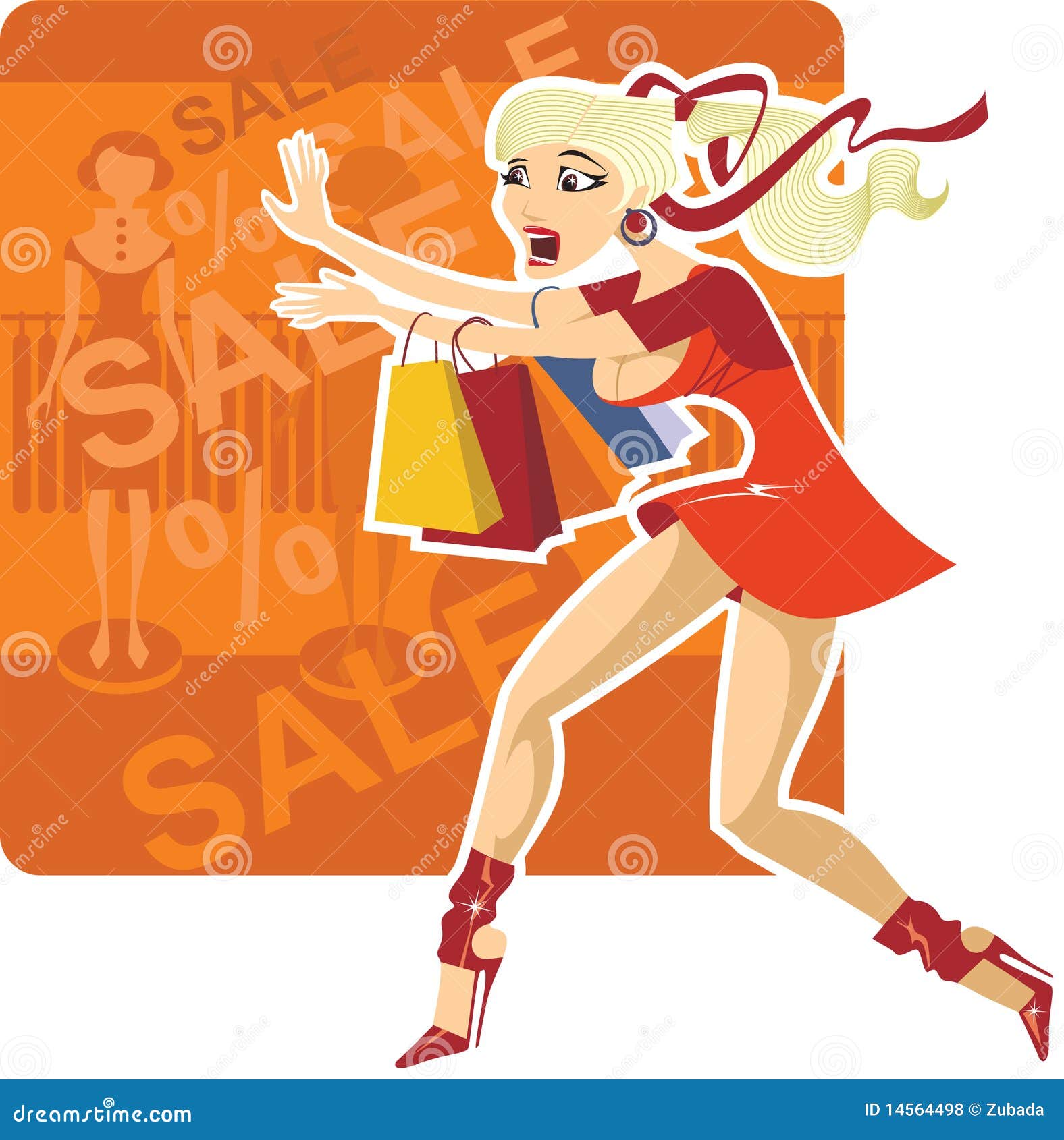 Crazy sale stock vector. Illustration of blond, girl - 14564498