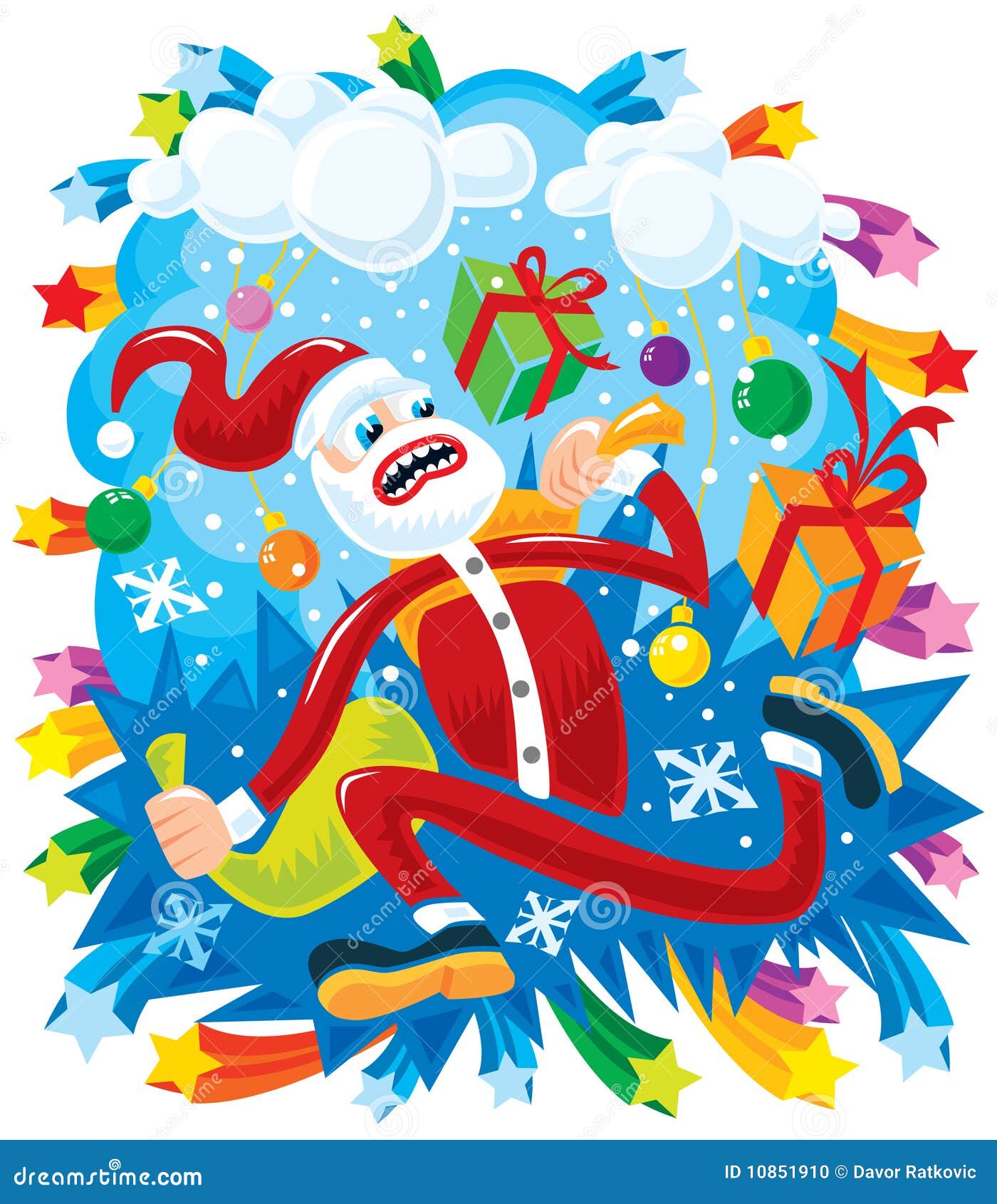 Crazy Santa in a hurry stock vector. Illustration of star - 10851910