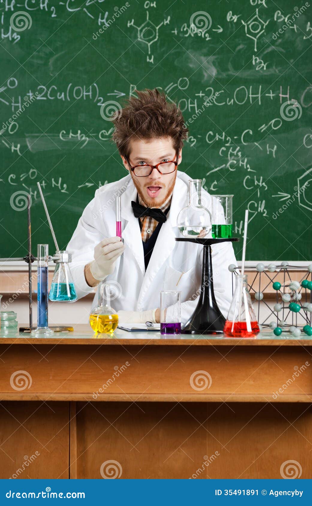 Crazy scientist stock image. Image of blackboard, beaker - 35491891