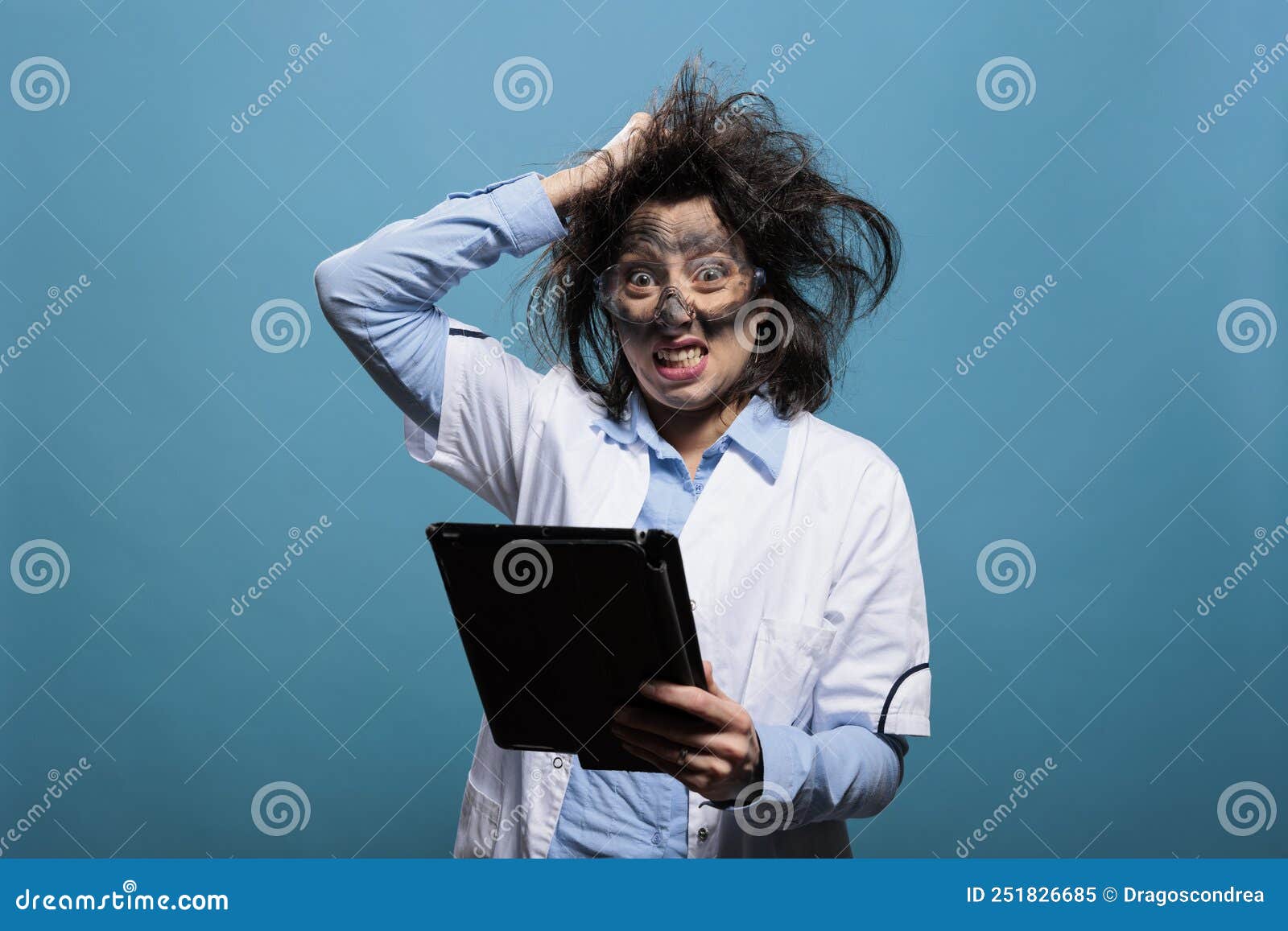 Crazy Scientist Angrily Pulling Messy Hair after Failed Chemical ...