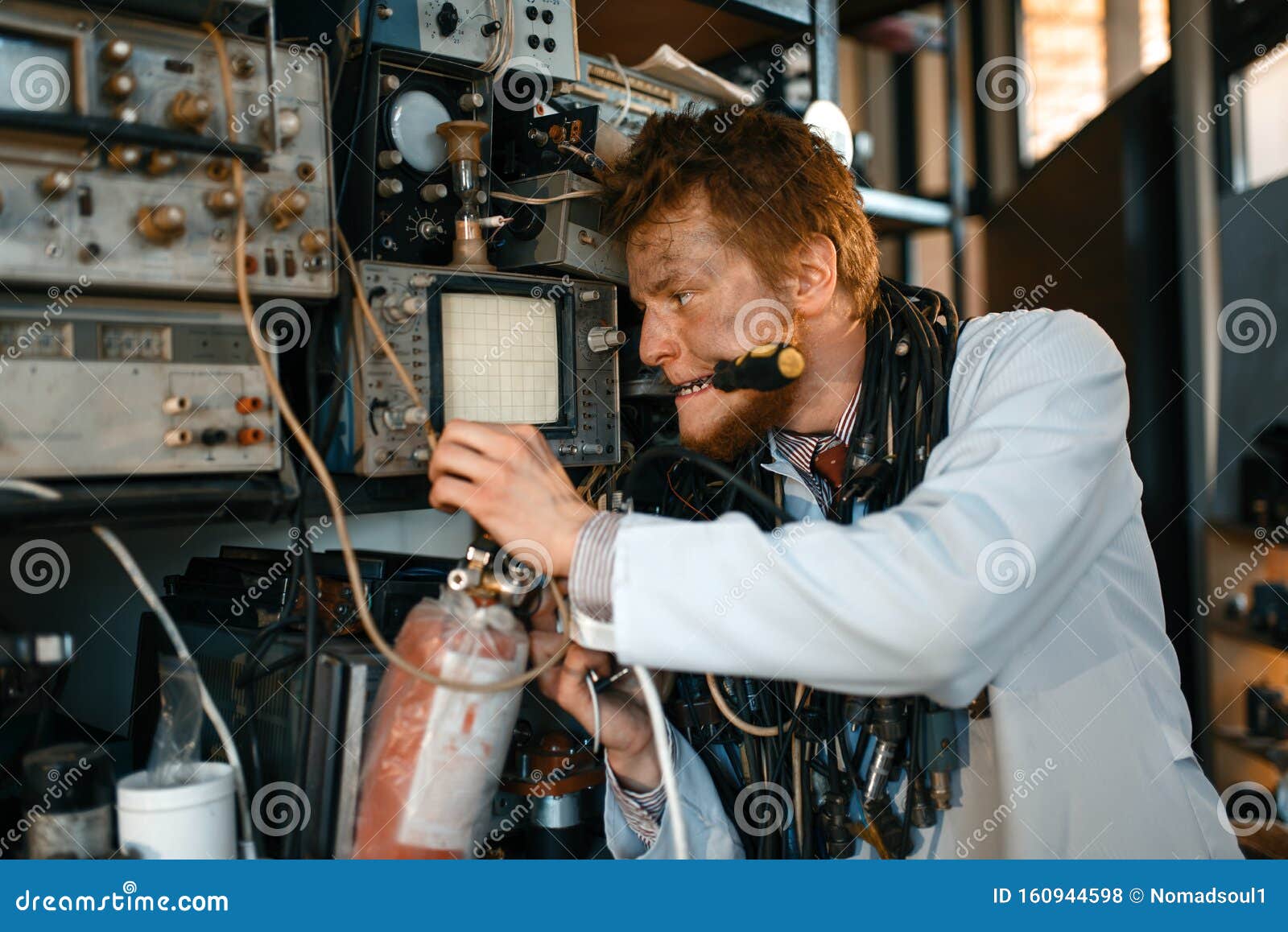 Crazy Scientist Conducting an Experiment in Lab Stock Photo - Image of ...