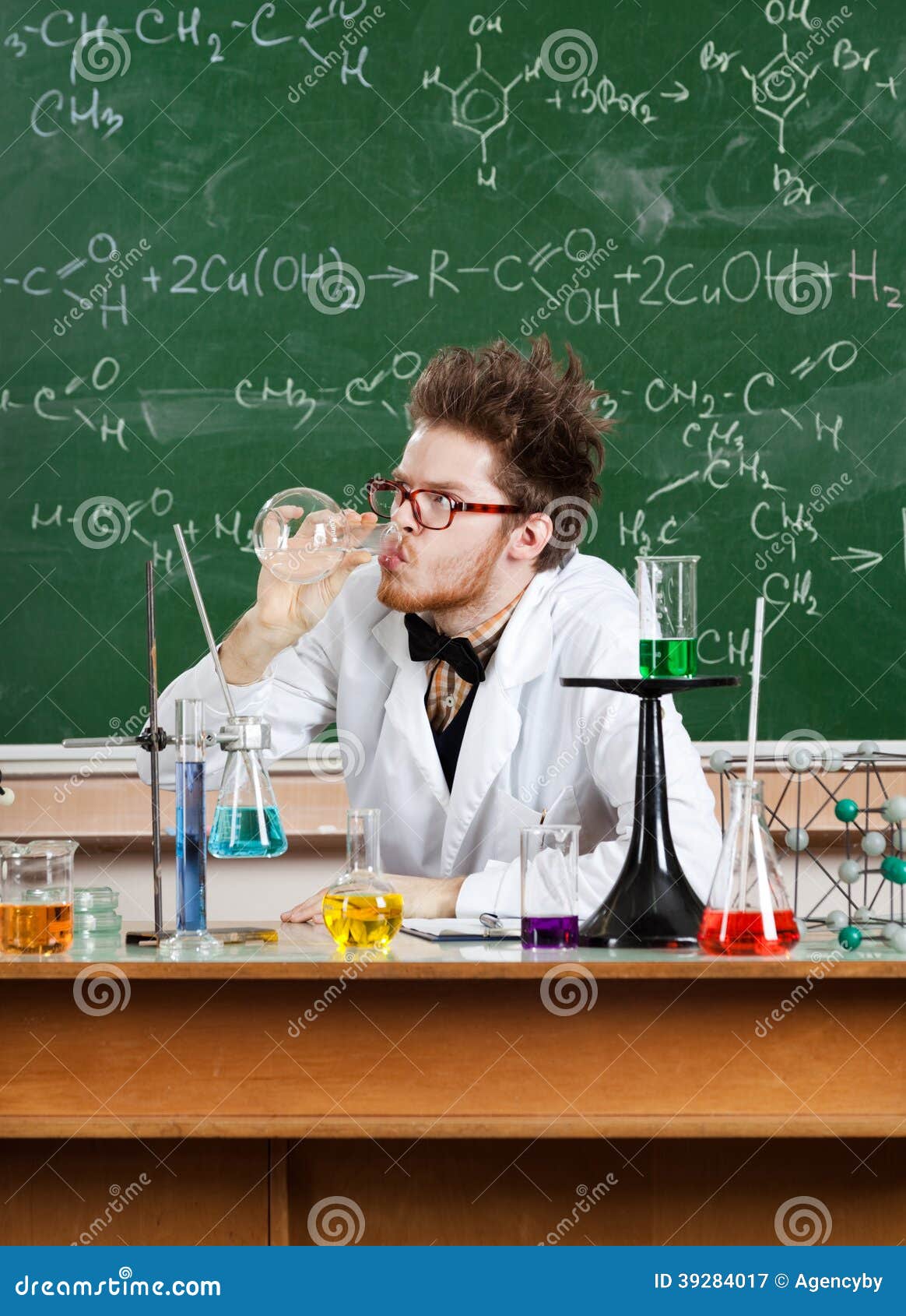 Crazy Scientist Drinks the Liquid in the Vial Stock Image - Image of ...