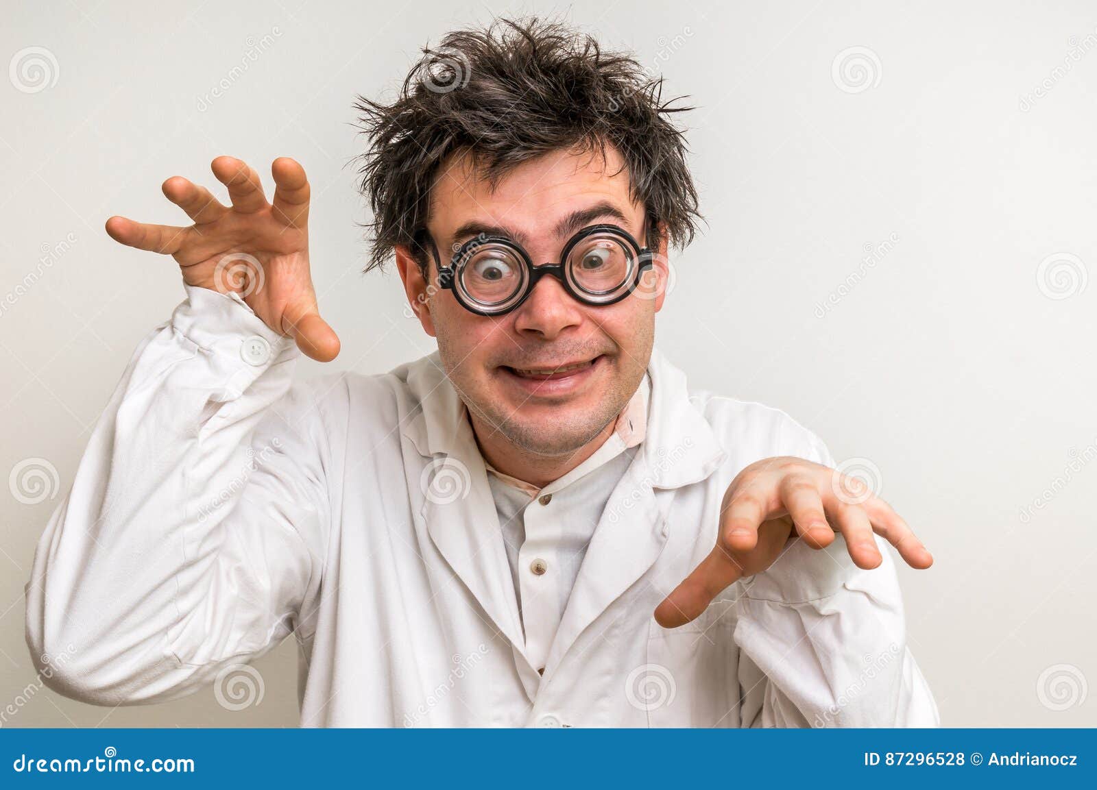 Crazy Scientist with Glasses and White Coat Stock Photo - Image of ...
