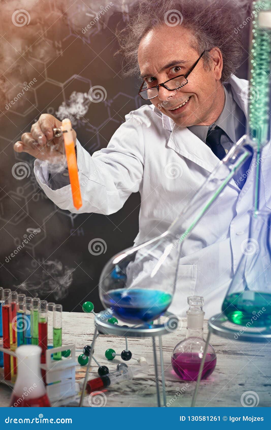 Crazy Scientist at Laboratory Stock Image - Image of bottles, discovery ...