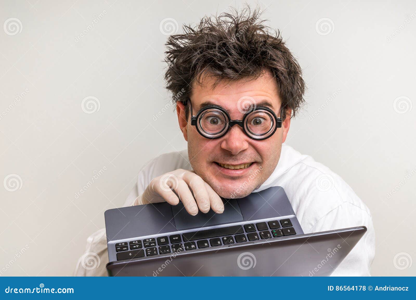 Crazy Scientist with Laptop Working in His Laboratory Stock Photo ...