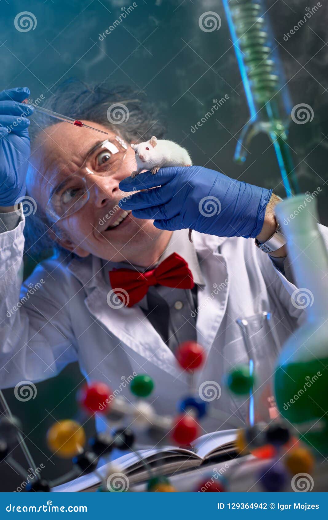 Crazy Scientist Holding Lab Mouse Stock Photo - Image of health ...