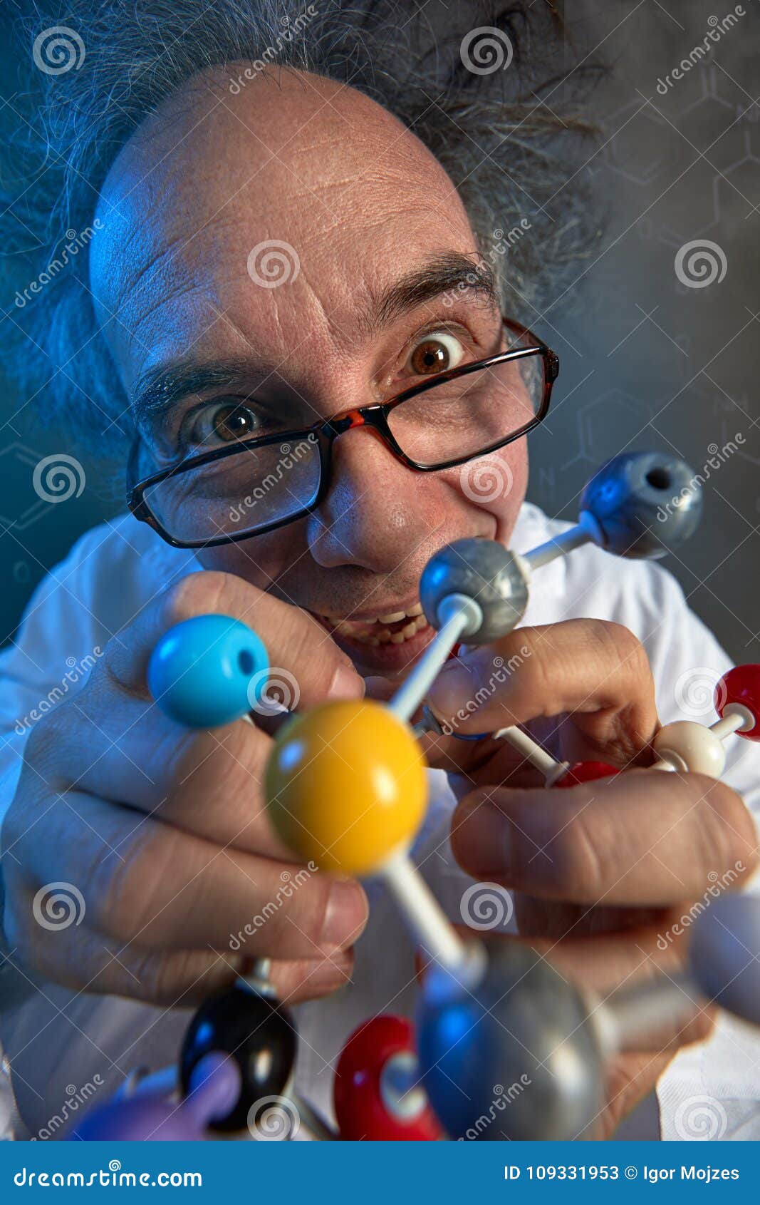 Crazy Scientist with Model Molecules Stock Image - Image of laboratory ...