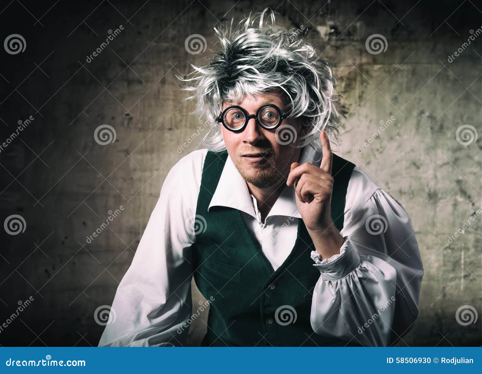 Crazy Scientist With Goofy Look Grabbing Glass Test Tubes Sitting In ...