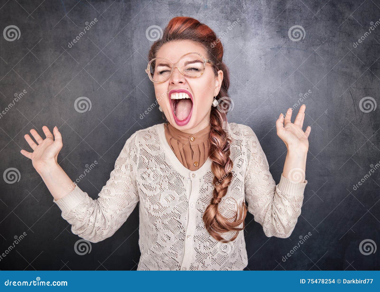 Crazy Screaming Young Woman Holding Two Halfs Of Fresh Ripe Pitahaya ...