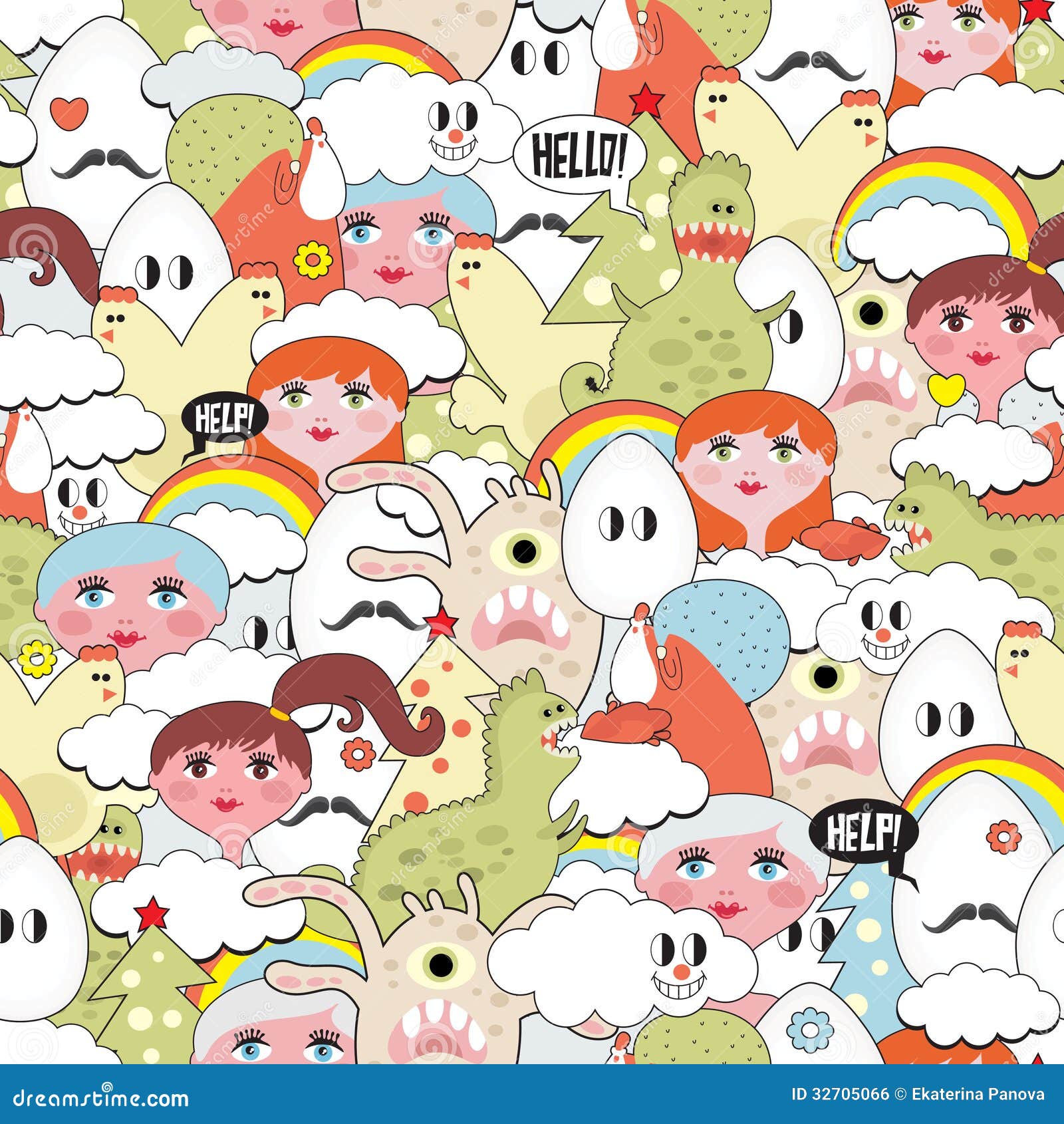 Crazy Seamless Pattern with Strange Creatures. Stock Vector ...