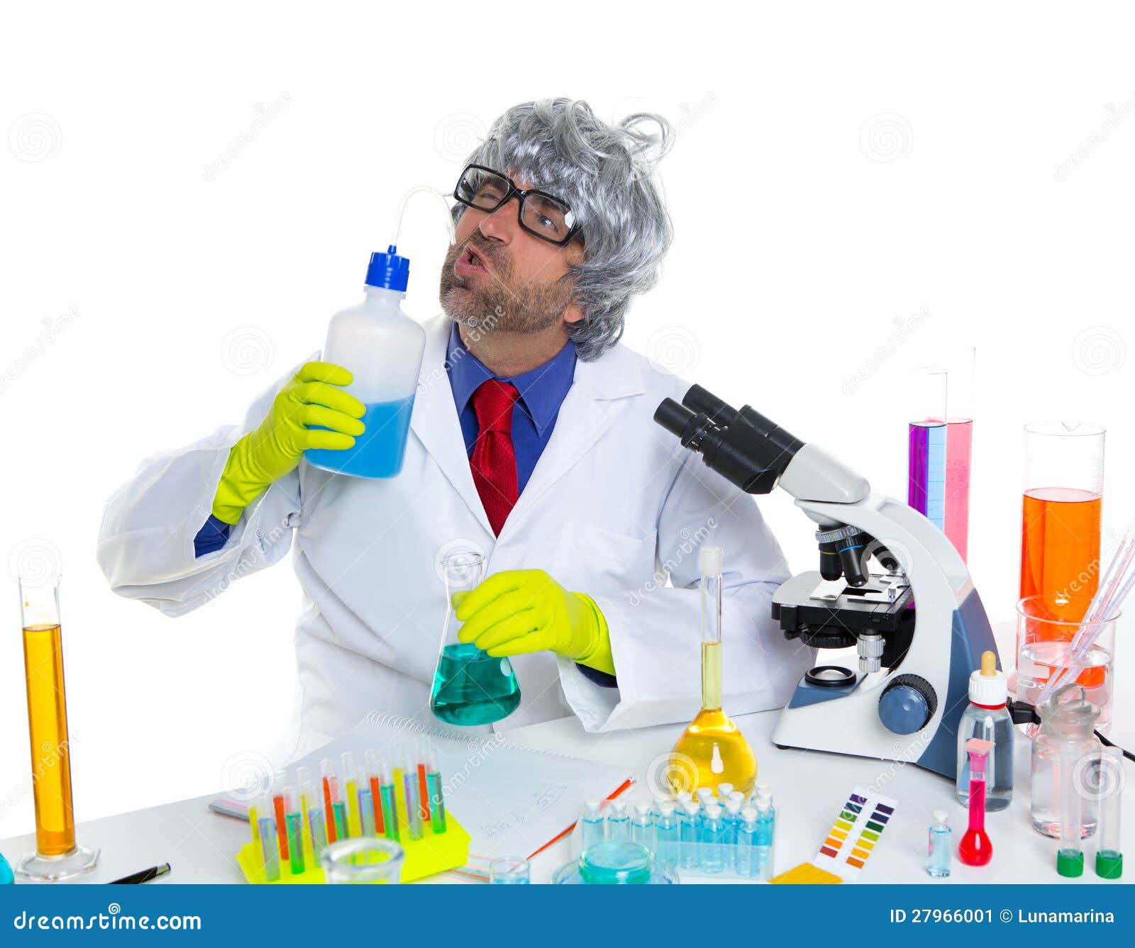 Crazy Silly Nerd Scientist Drinking Chemical Experiment Stock Image ...