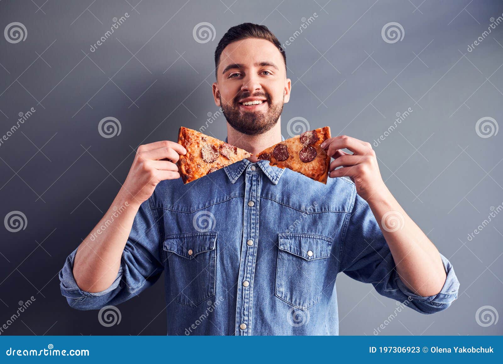 Crazy Smiling Man with Pizza Slices Stock Image - Image of male ...
