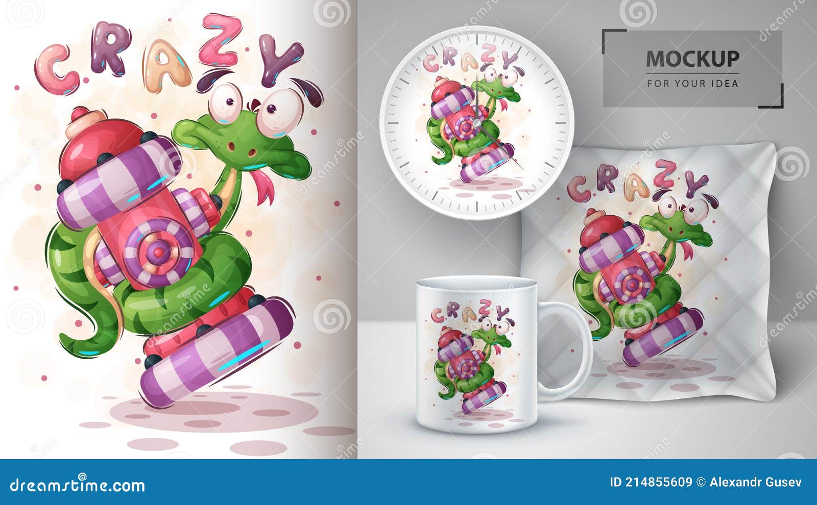 Snake Poster. Doodle Hand Drawn Pink And Blue Snakes On Dark Background ...