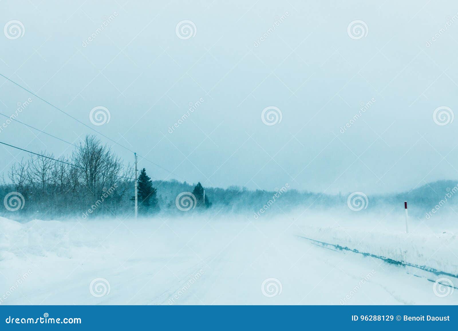 Crazy Snowstorm and Blowing Snow on the Road in Canada Stock Image ...
