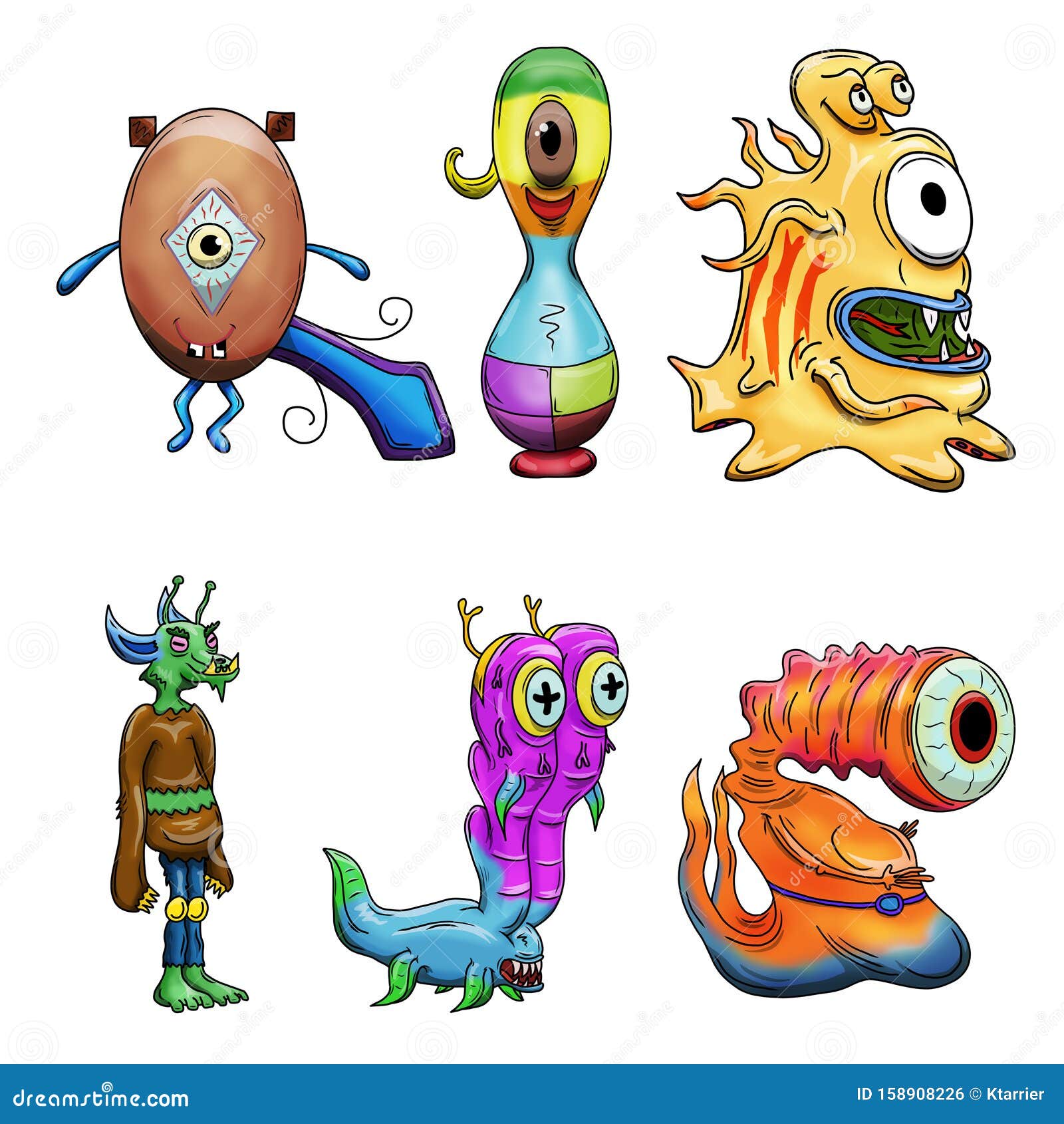 Crazy Strange Space Alien or Creature Set of 6. Original Colored ...