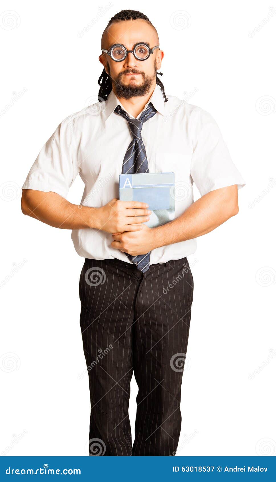 Crazy Student with Book Isolated and Eyeglasses Stock Image - Image of ...