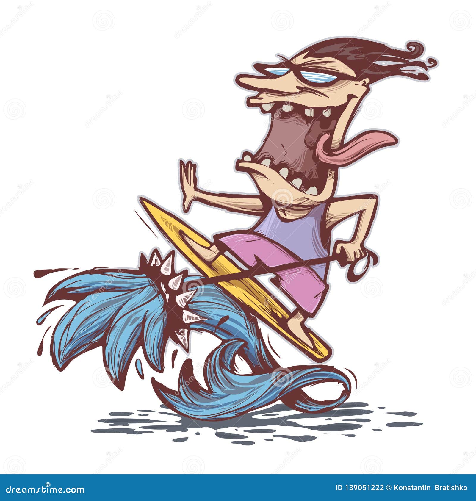 Crazy surfer on the wave stock illustration. Illustration of cartoon ...