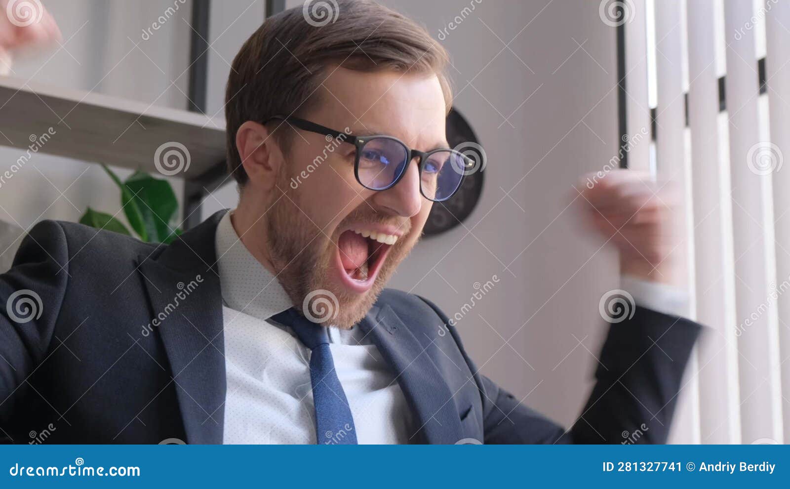 Crazy Surprised and Happy it Worker. a Programmer in a Business Suit ...