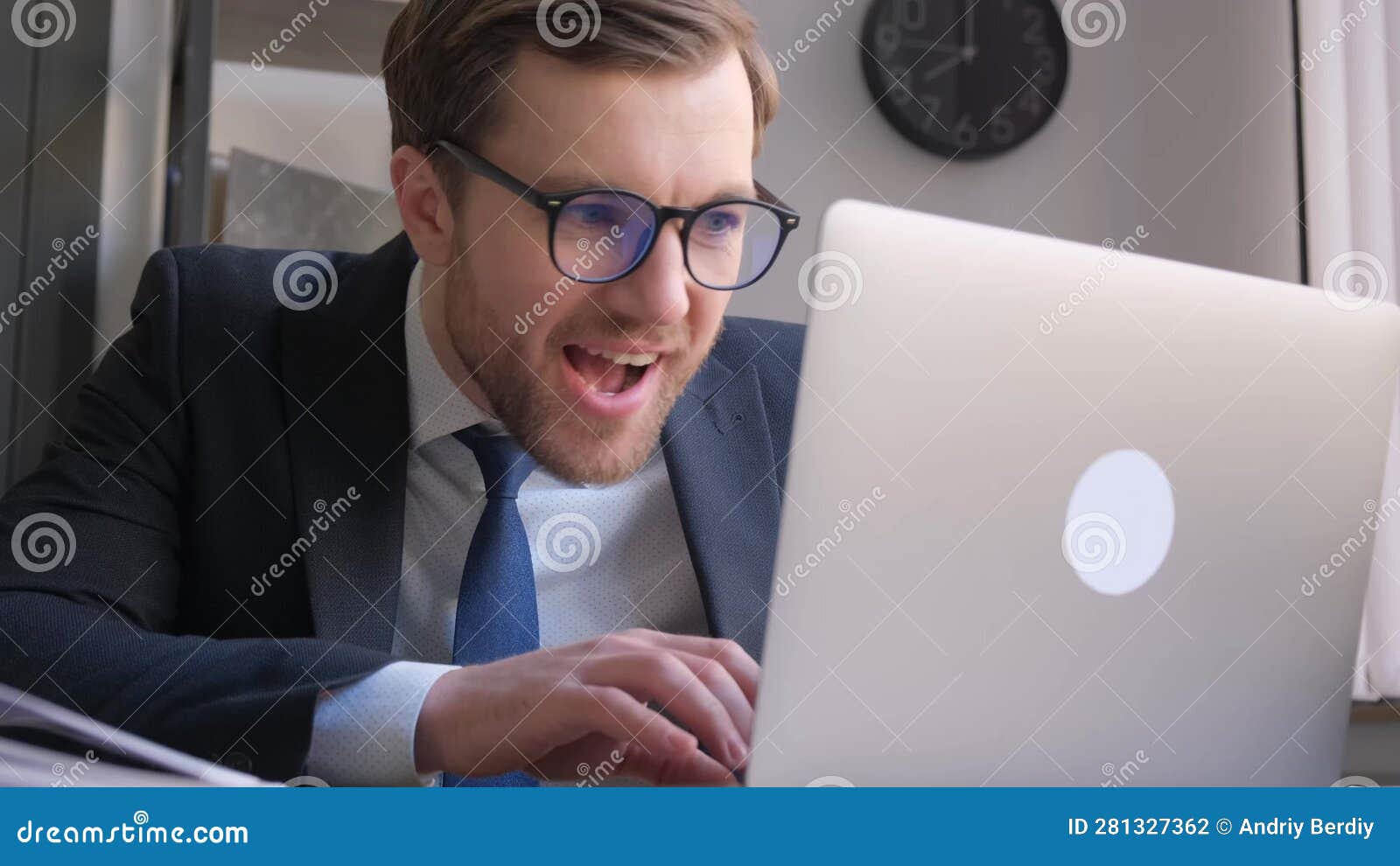 Crazy Surprised and Happy it Worker. a Programmer in a Business Suit ...