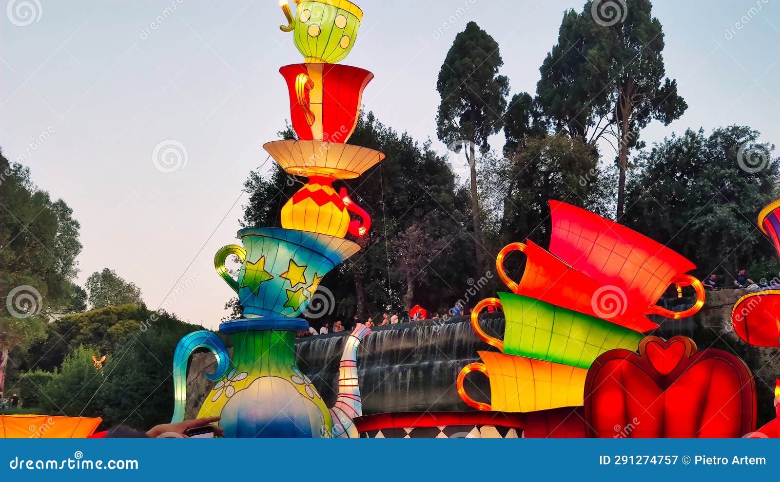 Crazy Tea. Party Giant Mugs of Plates Stock Image - Image of table ...