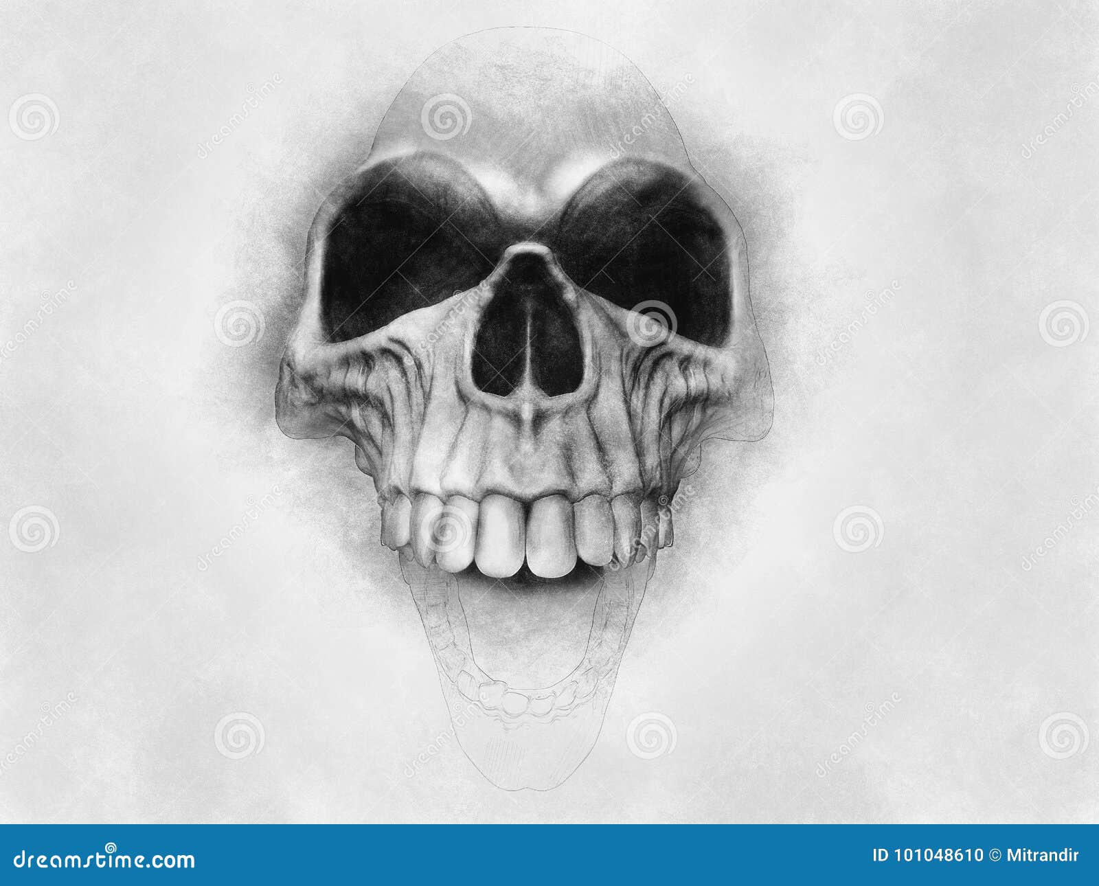 Crazy teeth skull drawing stock illustration. Illustration of scary ...