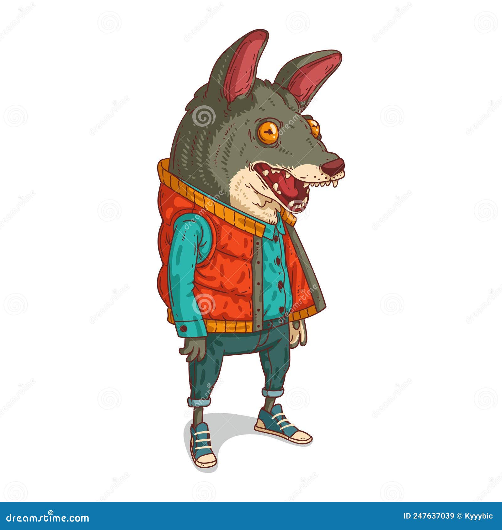 Crazy Wolf, Isolated Vector Illustration. Casually Dressed ...