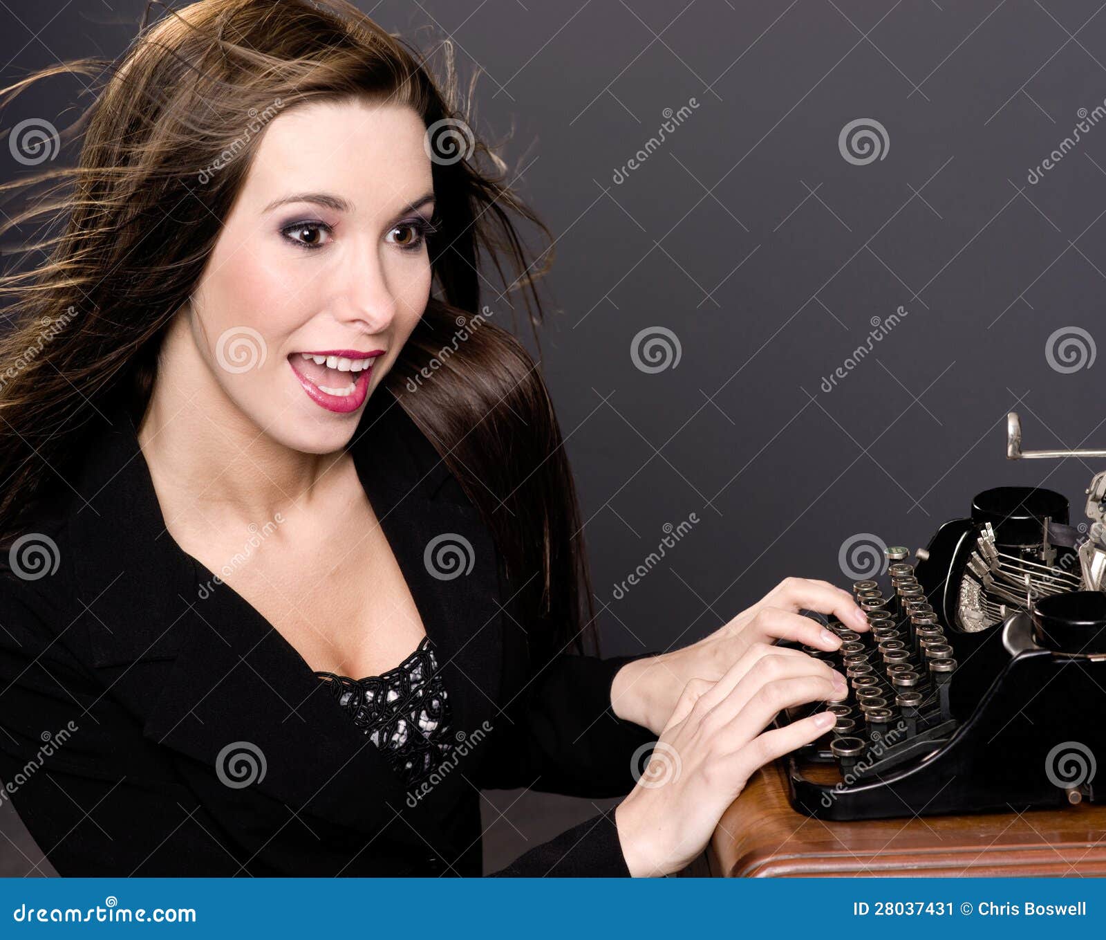 Crazy Writer Taps Typewriter Keys Gray Background Stock Image - Image ...