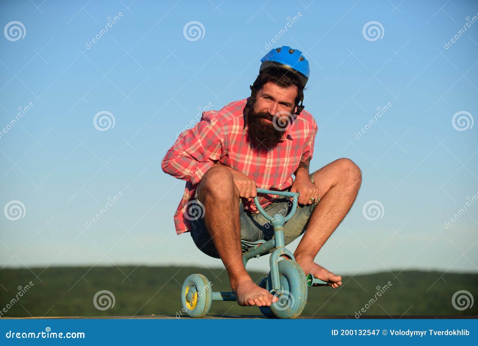 Crazy Young Man Riding Three Wheeled Bicycle. Stock Image - Image of ...
