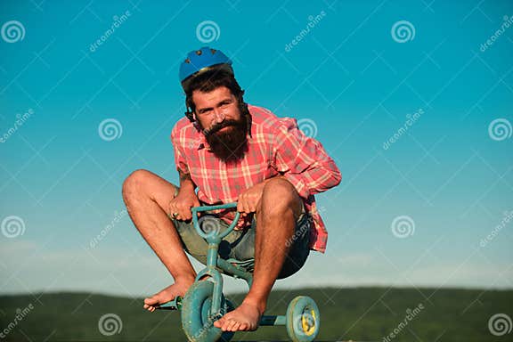 Crazy Young Man Riding Three Wheeled Bicycle. Stock Image - Image of ...