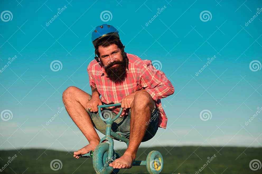 Crazy Young Man Riding Three Wheeled Bicycle. Stock Image - Image of ...