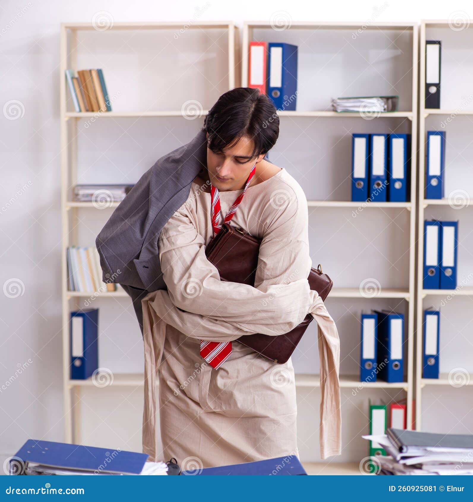 Crazy Young Man in Straitjacket at the Office Stock Image - Image of ...