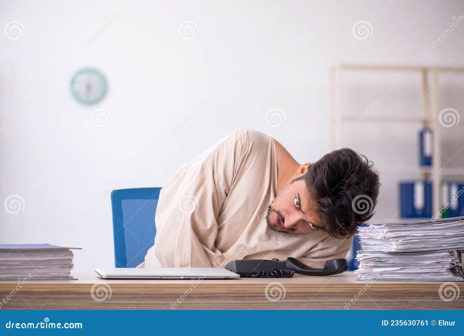 Crazy Young Man In Straitjacket At The Office Stock Image Image Of Desperate Phone 235630761