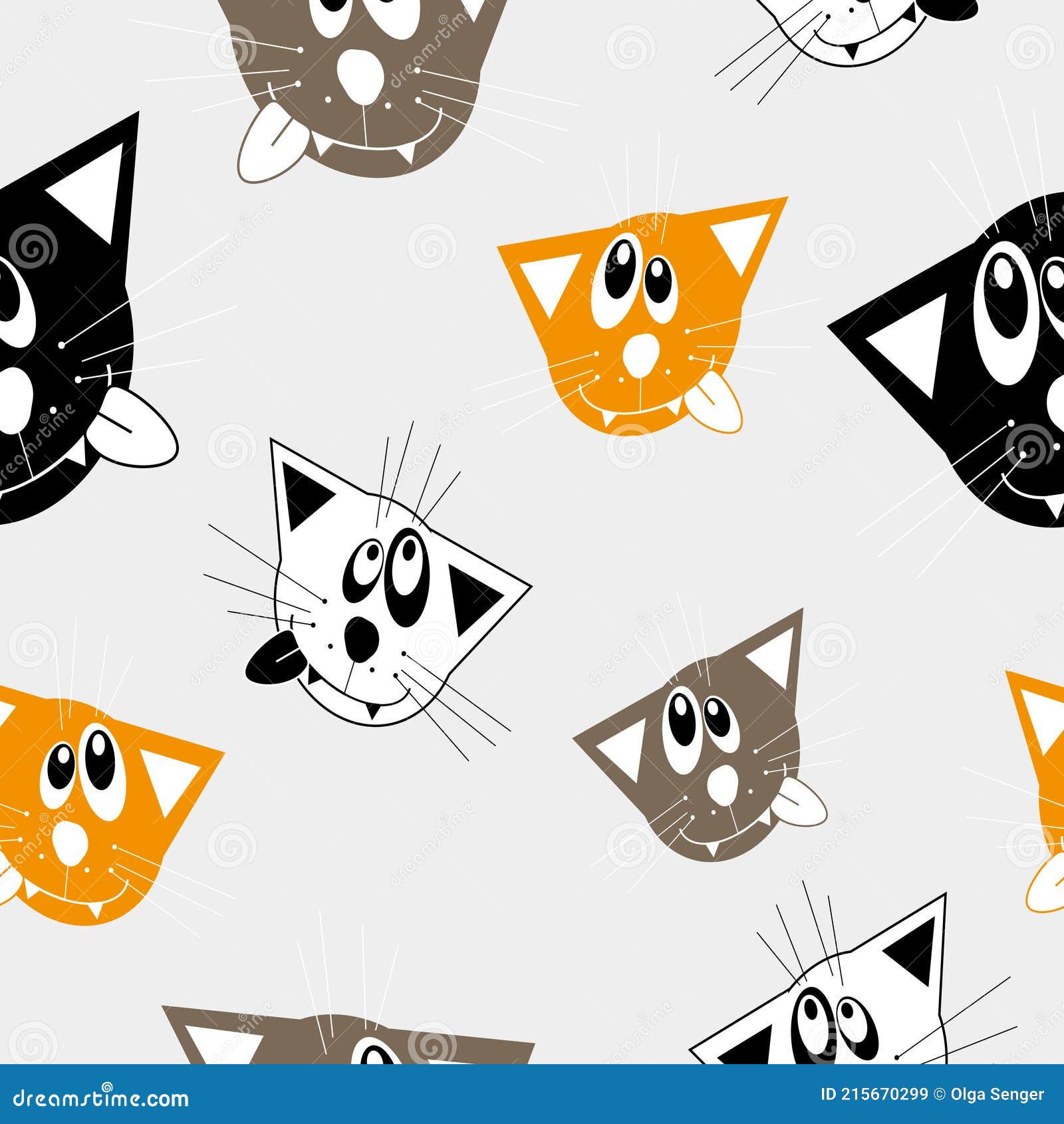 Crazy Wild Cats Seamless Pattern, Funny Cartoonish Mad Cat Faces, Rabid ...