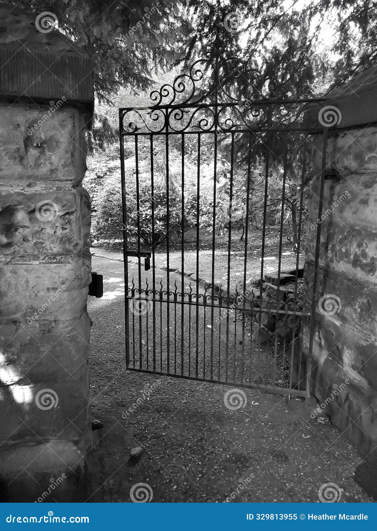 Creaky Old Castle Gate with Ornate Cast Iron Scrollwork and Pinnacles ...