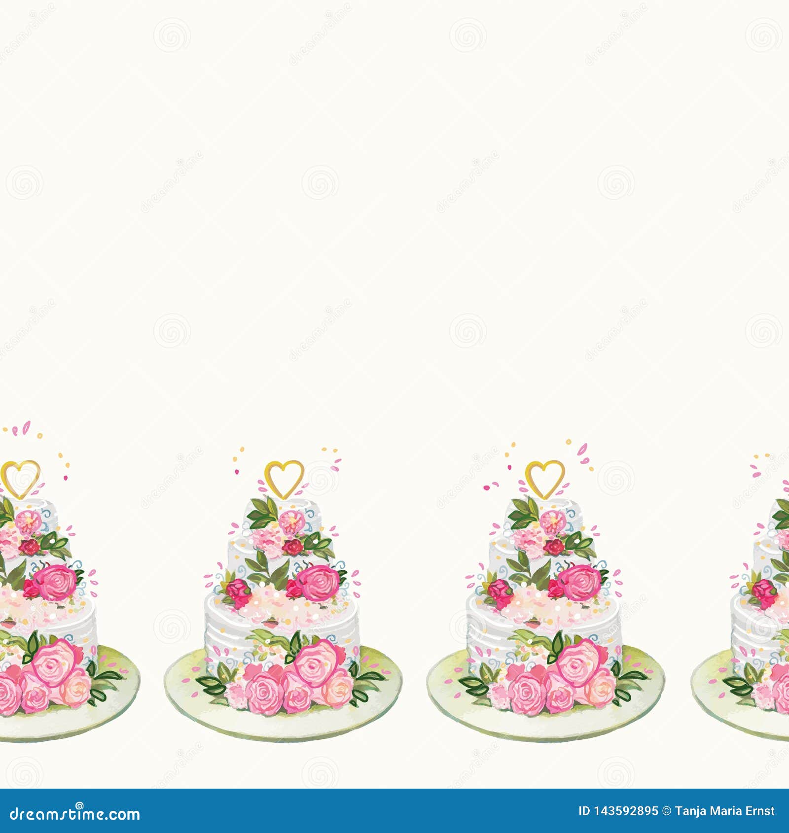 Cream Border with Wedding Cake and Flowers. Stock Vector - Illustration ...